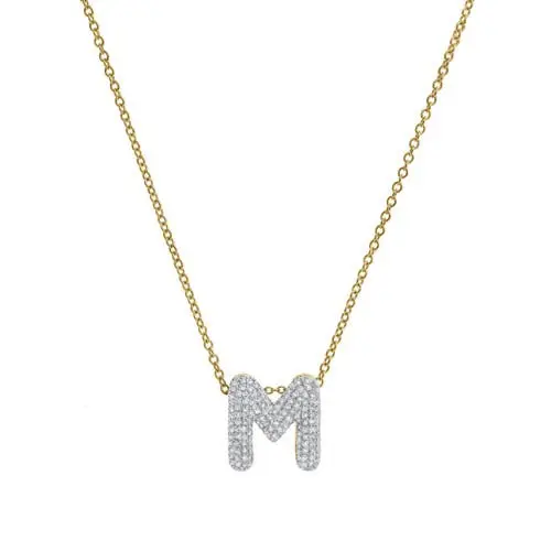 LUVMYJEWELRY Small Bubble Initial Diamond Pendant Necklace - Gold M