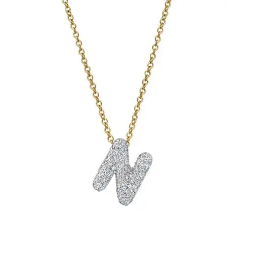 LUVMYJEWELRY Small Bubble Initial Diamond Pendant Necklace - Gold N