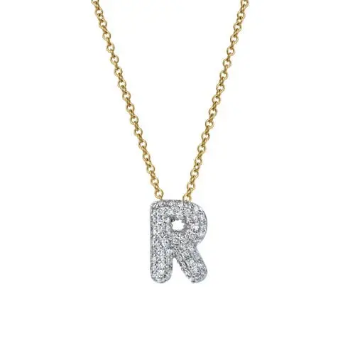 LUVMYJEWELRY Small Bubble Initial Diamond Pendant Necklace - Gold R