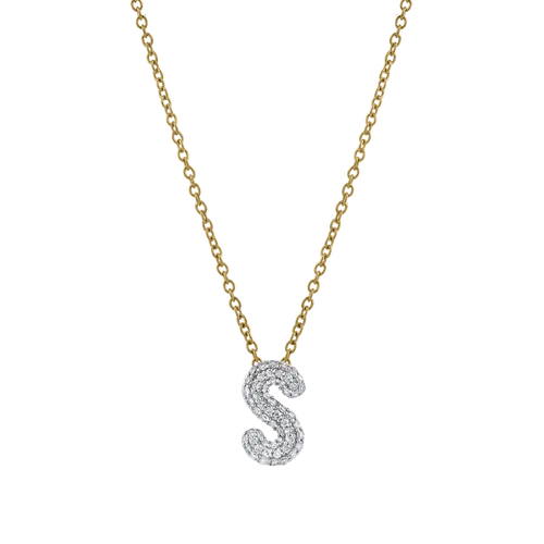 LUVMYJEWELRY Small Bubble Initial Diamond Pendant Necklace - Gold S