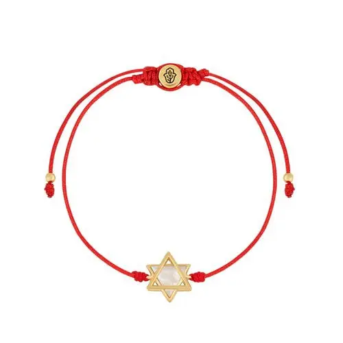KARMA AND LUCK Divinely Blessed Mother Of Pearl Star Of David String Bracelet - Red