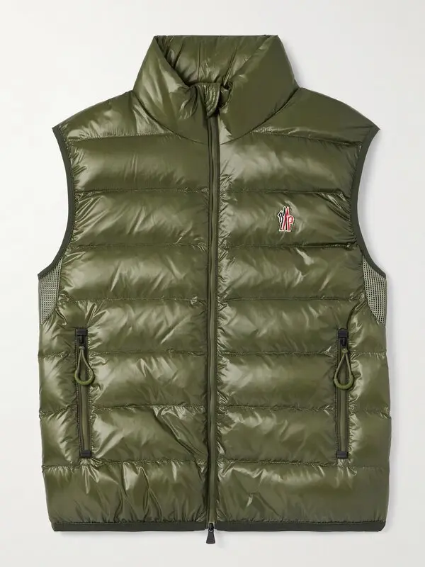 Moncler Logo-appliquéd Mesh-trimmed Quilted Ripstop And Stretch-jersey Down Gilet - Green