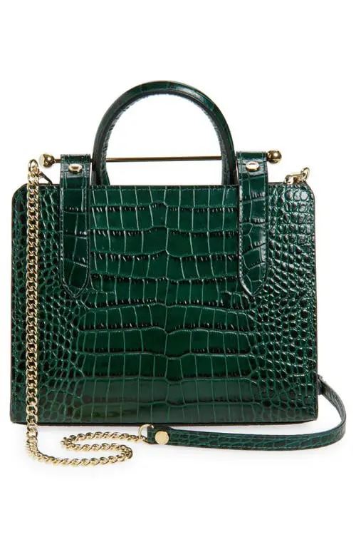 Strathberry Mini Croc Embossed Leather Tote - Bottle Green