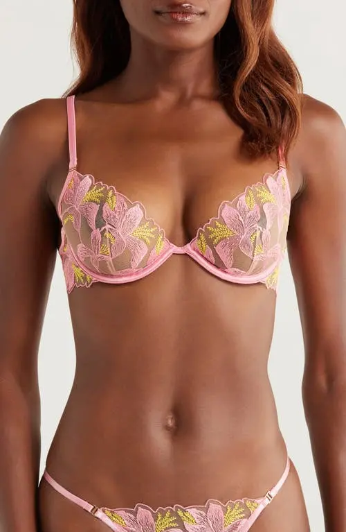 Bluebella Patrice Embroidered Underwire Bra - Pink/ Blazing Yellow