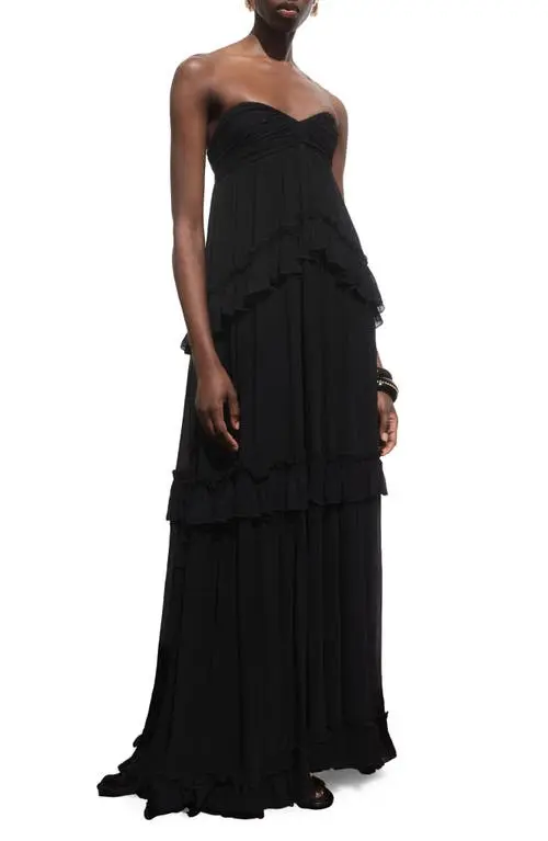 Mango Strapless Ruffle Maxi Dress