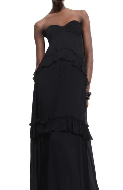 Mango Strapless Ruffle Maxi Dress