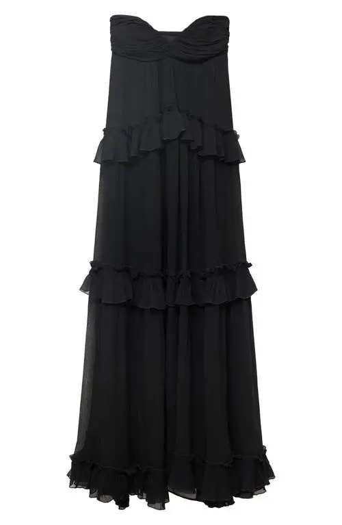 Mango Strapless Ruffle Maxi Dress