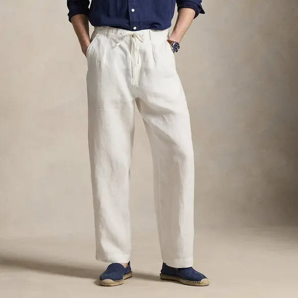Ralph Lauren Lateef Relaxed Fit Pleated Linen Pant - Ceramic White