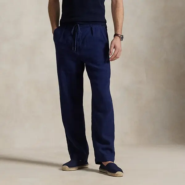 Ralph Lauren Relaxed Fit Pleated Linen Pant - Newport Navy