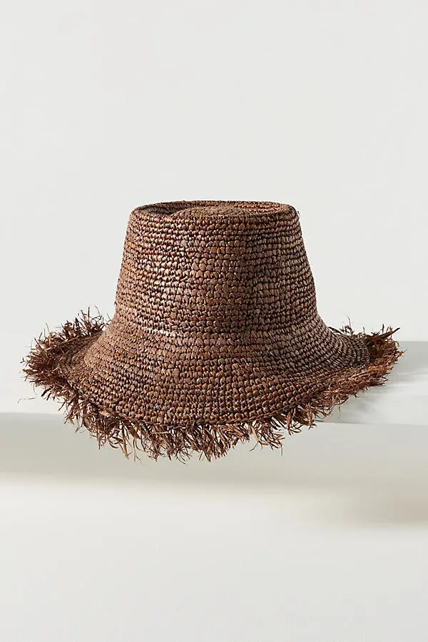 WYETH Wide-brim Straw Bucket Hat - Brown