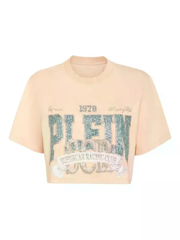 Philipp Plein Vintage-print Cropped T-shirt - Neutrals