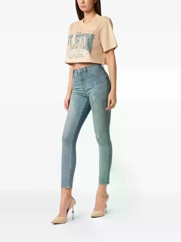 Philipp Plein Vintage-print Cropped T-shirt - Neutrals