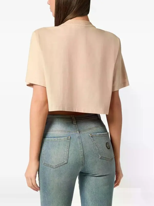 Philipp Plein Vintage-print Cropped T-shirt - Neutrals