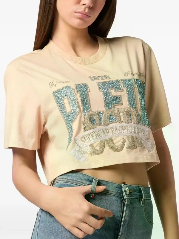 Philipp Plein Vintage-print Cropped T-shirt - Neutrals