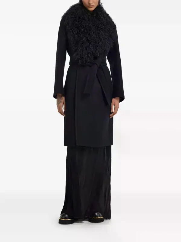 Roberto Cavalli Long Sleeve Shearling-collar Coat - Black