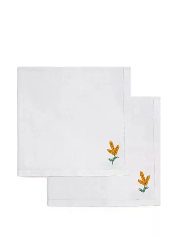 GOHAR WORLD Mimosa-embroidered Napkins - White