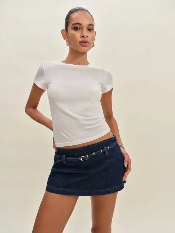 REFORMATION Khloe Low Rise Denim Skort - Blue