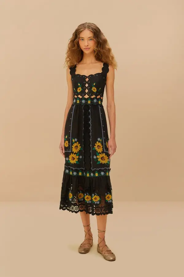 Cross Stitch Sunflower Richelieu Lenzing Ecovero Euroflax Midi Dress