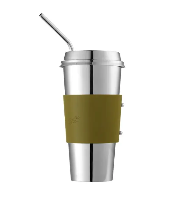 Christofle Stainless Steel And Leather Objets Miroir Travel Cup - Silver