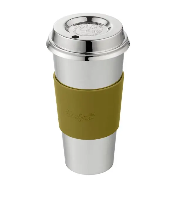 Christofle Stainless Steel And Leather Objets Miroir Travel Cup - Silver