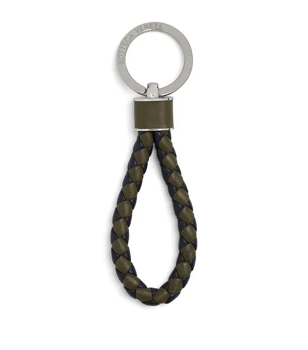 Bottega Veneta Leather Intreccio Key Ring - Green