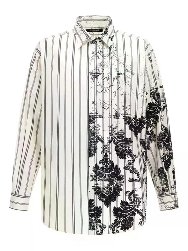 Roberto Cavalli Broccato-print Striped Shirt