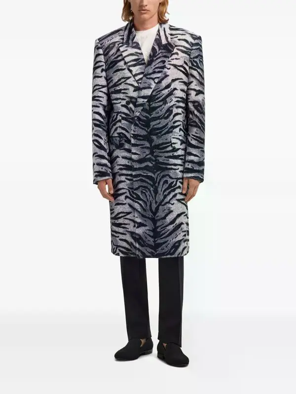 Roberto Cavalli Tiger-print Double-breasted Overcoat