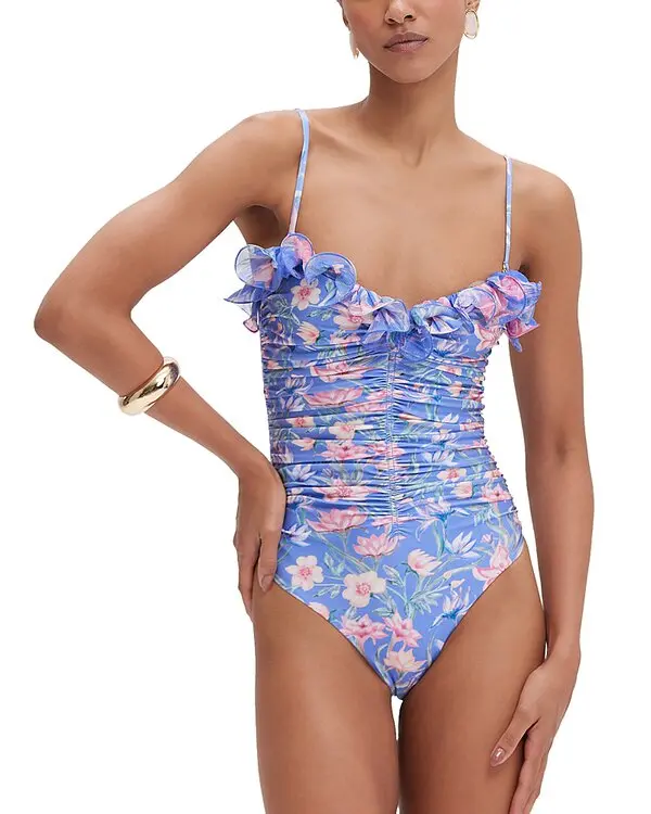 PatBO Amaryllis Flutter One Piece Swimsuit - Blue