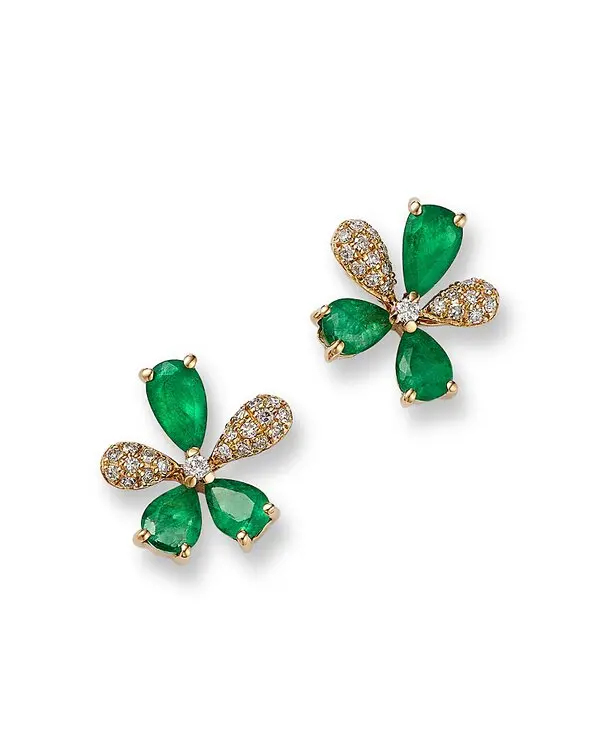Bloomingdale'S Emerald And Diamond Flower Stud Earrings - Emerald/gold