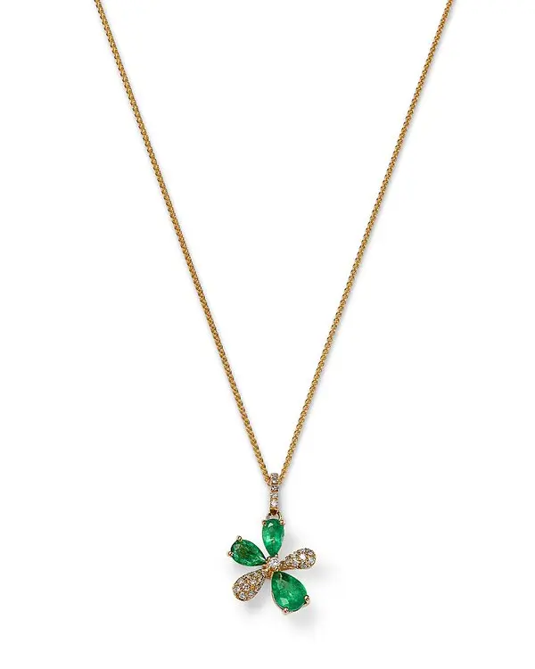 Bloomingdale'S Emerald And Diamond Flower Pendant Necklace - Green/gold