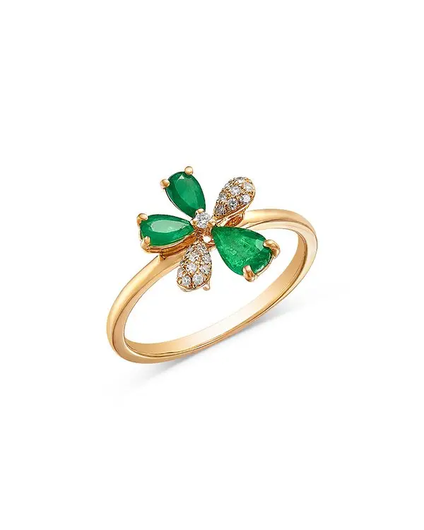 Bloomingdale'S Emerald & Diamond Flower Ring - Green/gold