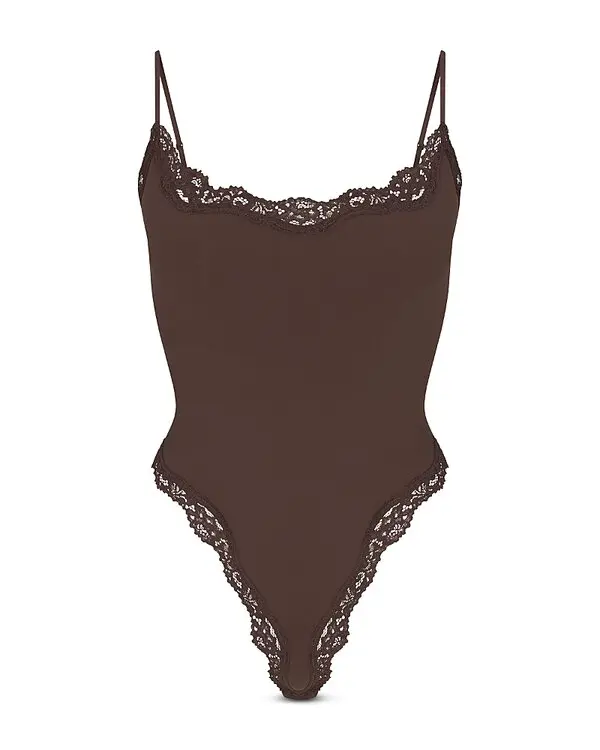 SKIMS Fits Everybody Lace Cami Thong Bodysuit - Espresso
