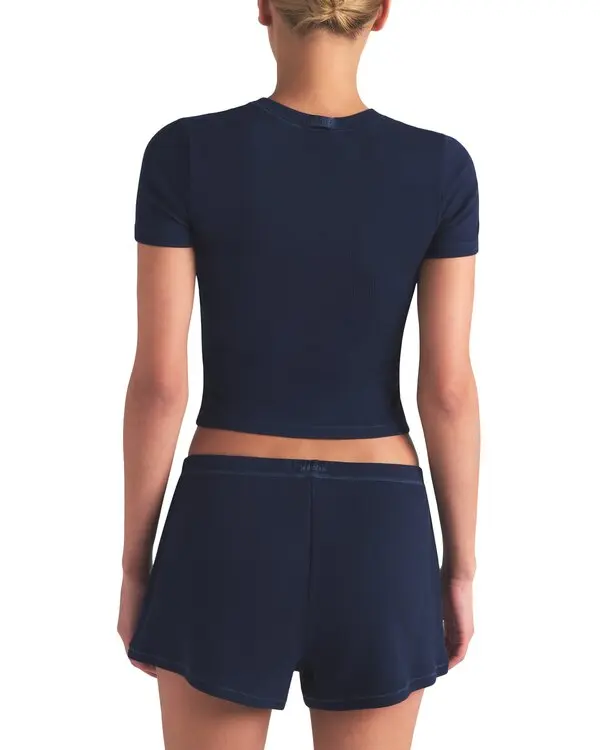 SKIMS Cotton Stretch Rib Loose Shorts - Navy