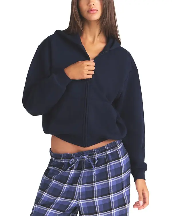 SKIMS Cotton Fleece Full Zip Hoodie - Navy