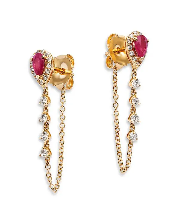 Bloomingdale'S Ruby And Diamond Hoop Earrings - Red/gold
