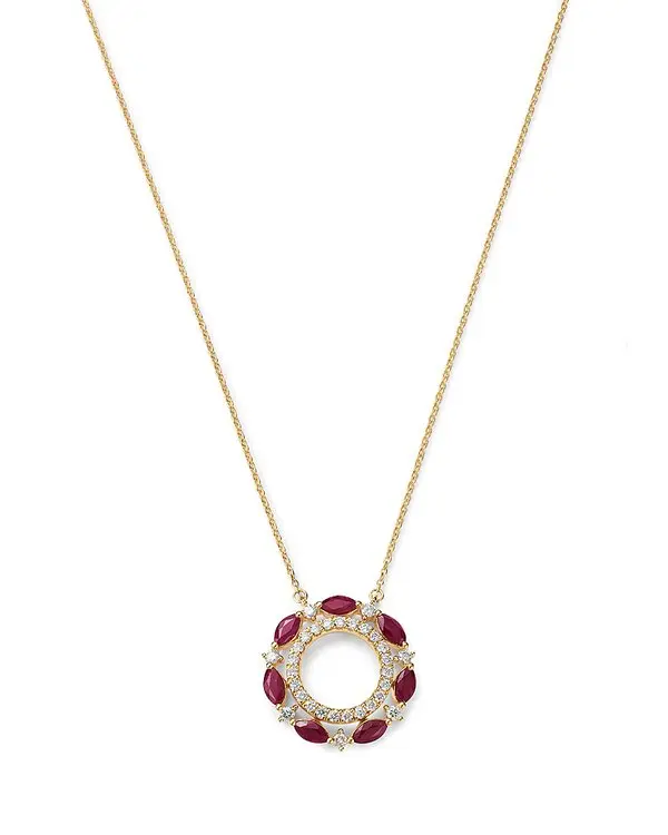 Bloomingdale'S Ruby & Diamond Circle Pendant Necklace In 14k Yellow Gold - Red/gold