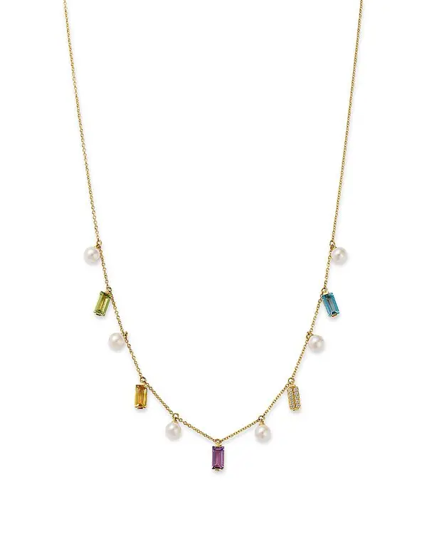 Bloomingdale'S 14k Yellow Multi Gemstone, Pearl And Diamond Dangle Necklace - Gold