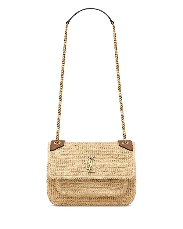 Saint Laurent Niki Mini Raffia Shoulder Bag - Natural/brick Raffia