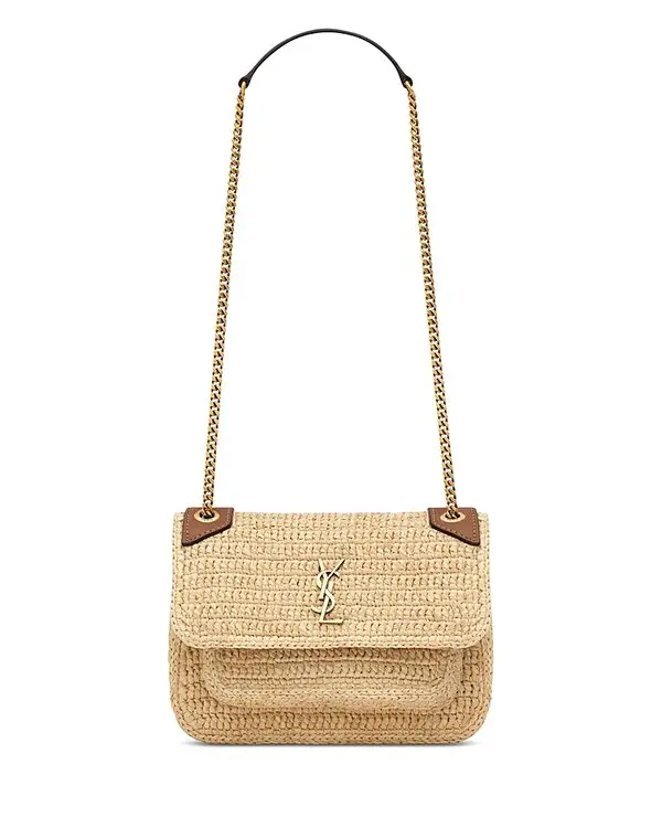 Saint Laurent Niki Mini Shoulder Bag - Natural/brick Raffia