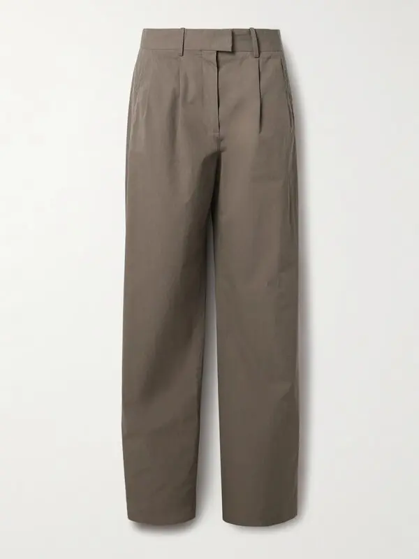 THE ROW Alfidis Pleated Cotton-twill Wide-leg Trousers - Brown