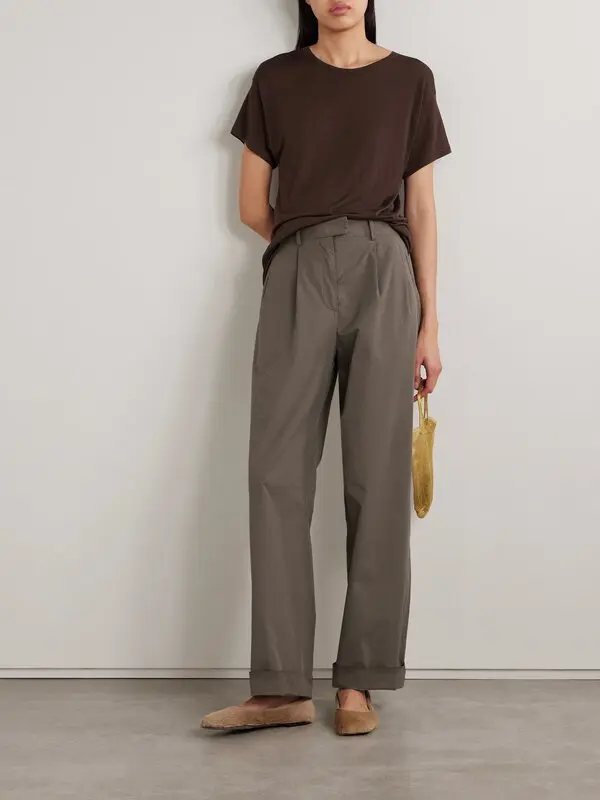 THE ROW Alfidis Pleated Cotton-twill Wide-leg Trousers - Brown