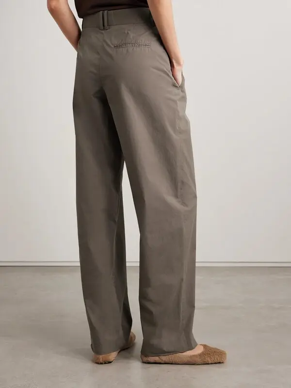 THE ROW Alfidis Pleated Cotton-twill Wide-leg Trousers - Brown