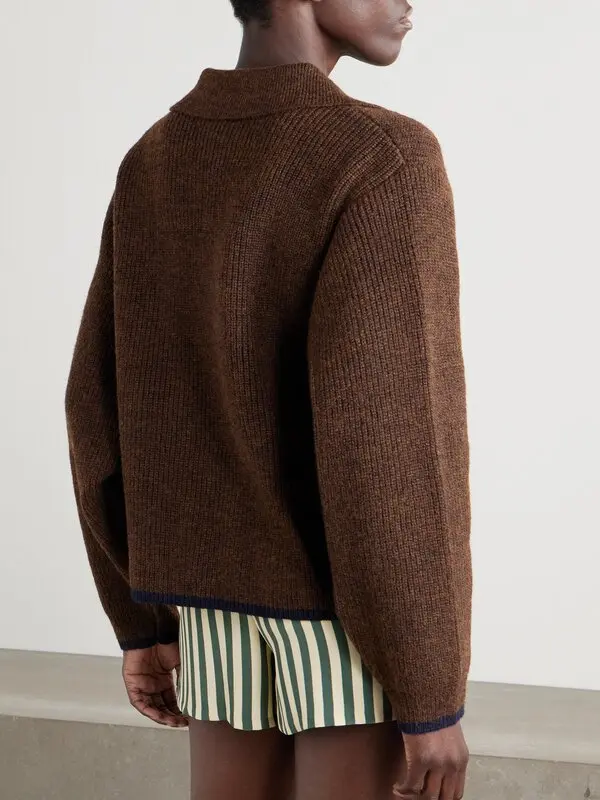 DEIJI STUDIOS Two-tone Ribbed-knit Cardigan
