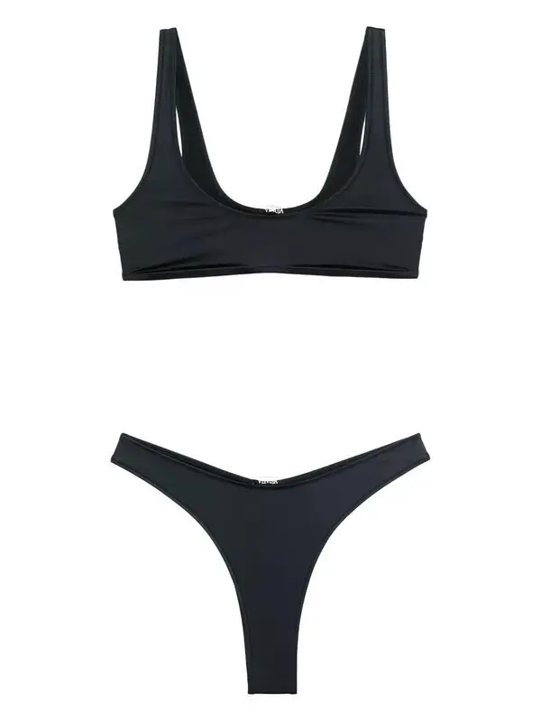 VENUJA Plunge-neck Bikini Set - Black