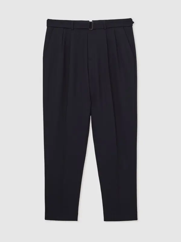 REISS Wool-blend Tailored Trousers - Navy