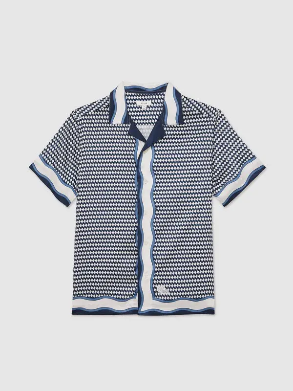REISS Vanpelt Oe Vanpelt Geometric-print Cuban-collar Shirt