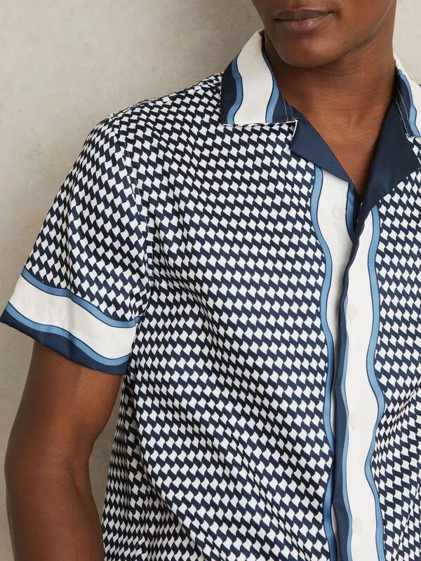 REISS Vanpelt Oe Vanpelt Geometric-print Cuban-collar Shirt