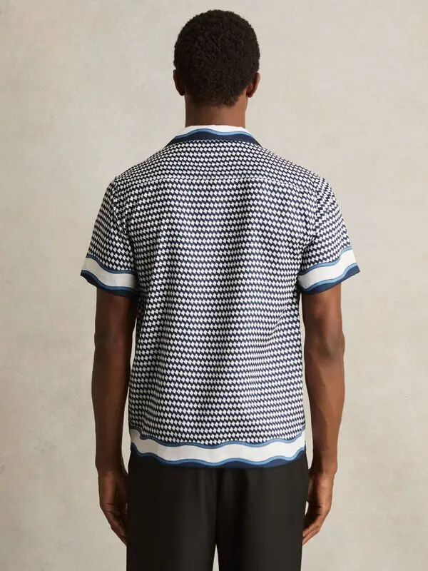 REISS Vanpelt Oe Vanpelt Geometric-print Cuban-collar Shirt