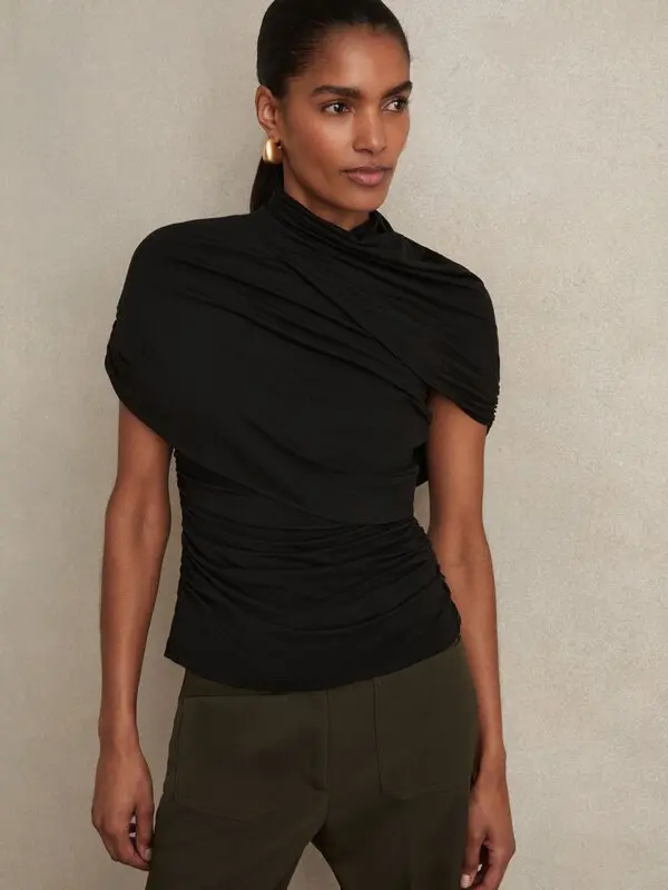 REISS Stretch Lyocell Draped Top