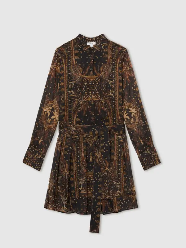 REISS Botanical-print Chiffon Mini Dress